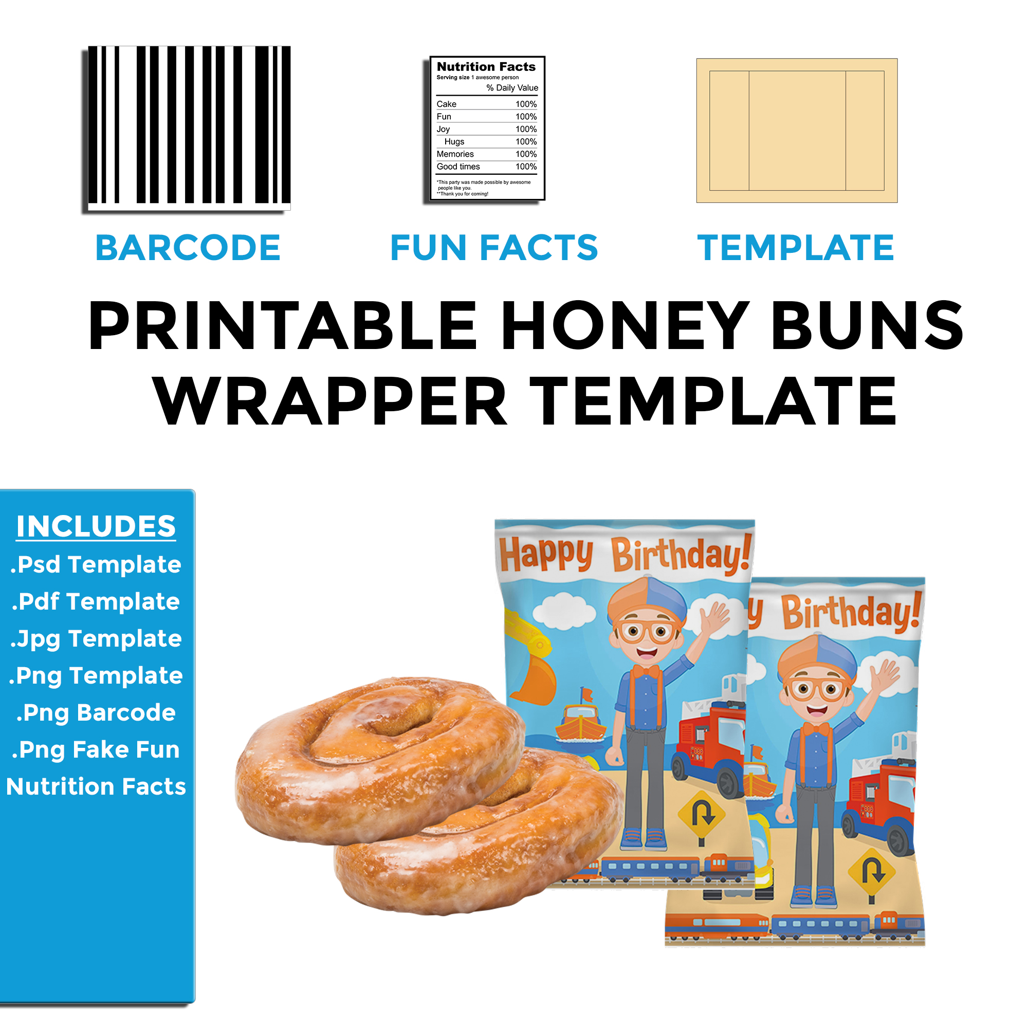 Buy Wrap Template For DIY Honey Bun Labels For Only $3.99 - Print Supplies