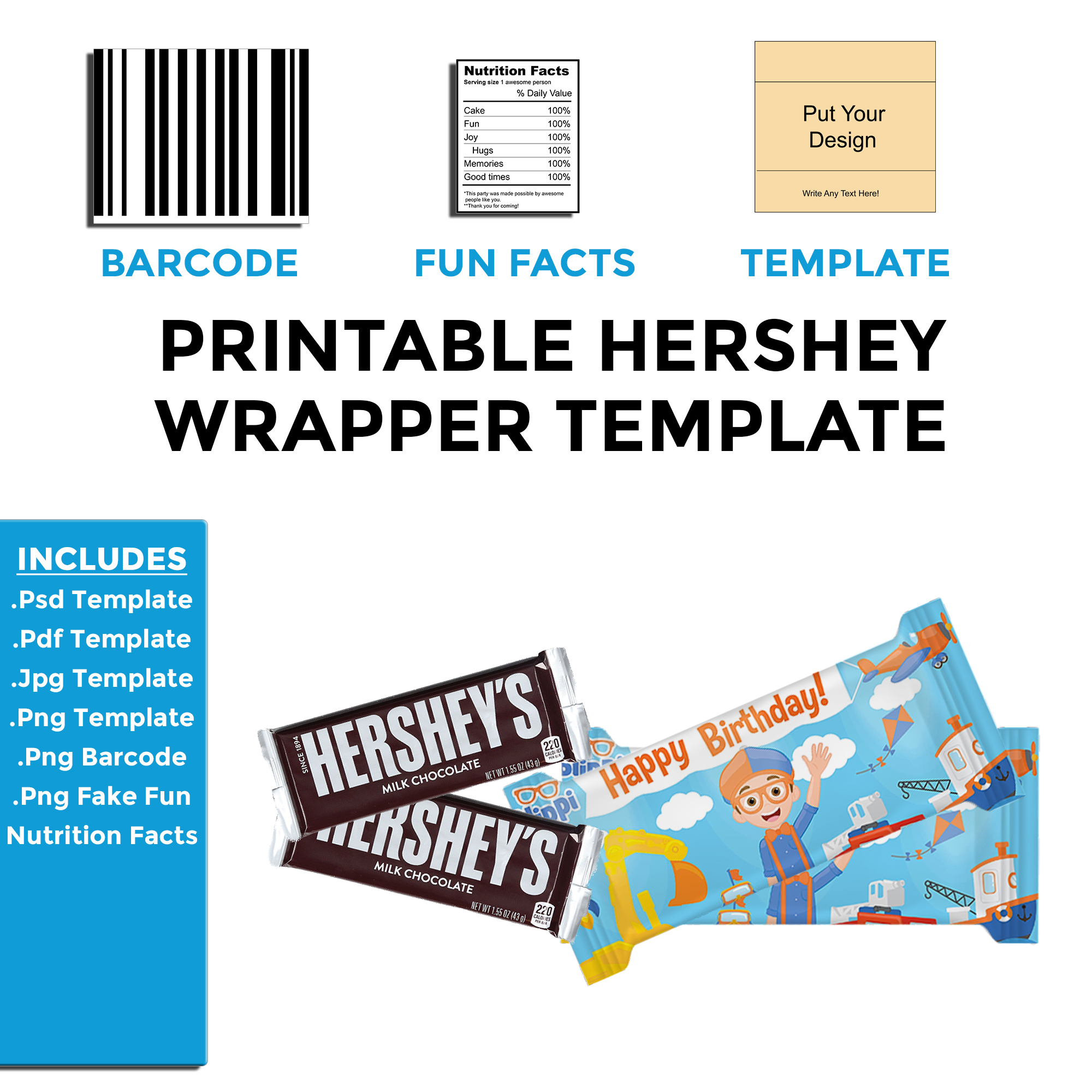 Buy Wrap Template For DIY Hershey Bar Labels For Only $3.99 - Print ...
