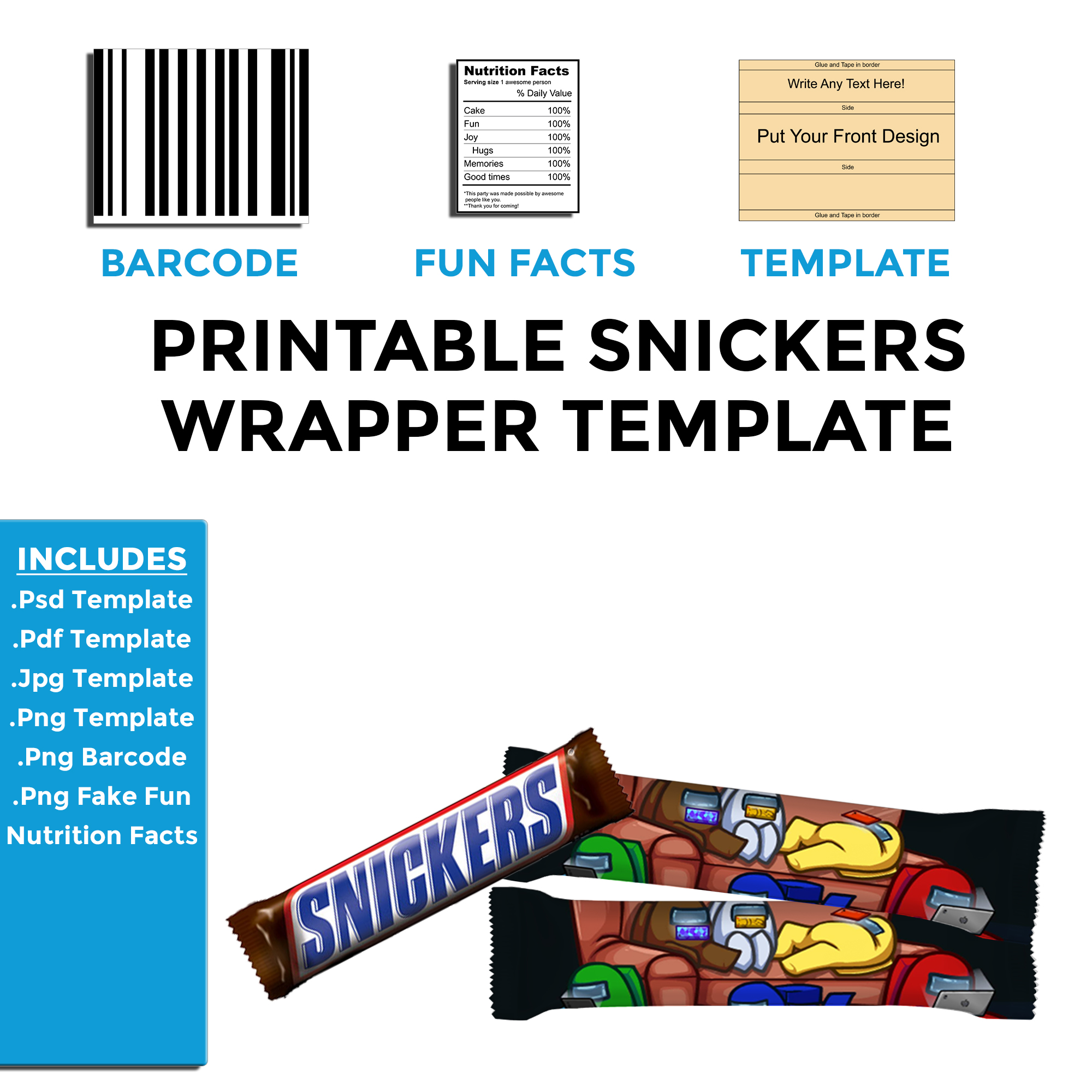 Buy Wrap Template For DIY Snickers Bar Labels For Only $3.99 - Print ...